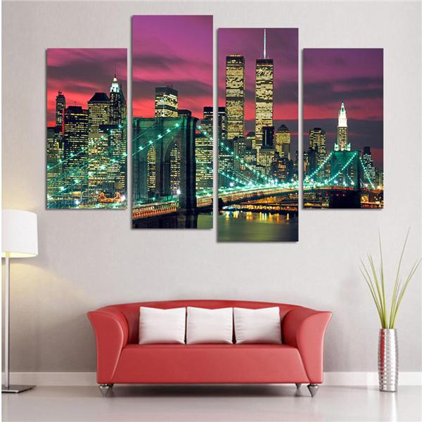 Buy Unframed Four Panels Canvas Wall Art Landscape Oil Paintings Bridge ...