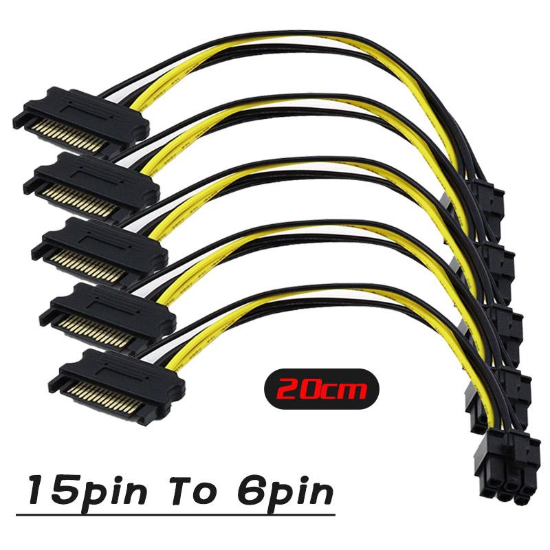 5PCS 20CM SATA To 6pin Graphics Card Power Cable SATA 15pin To 6pin ...