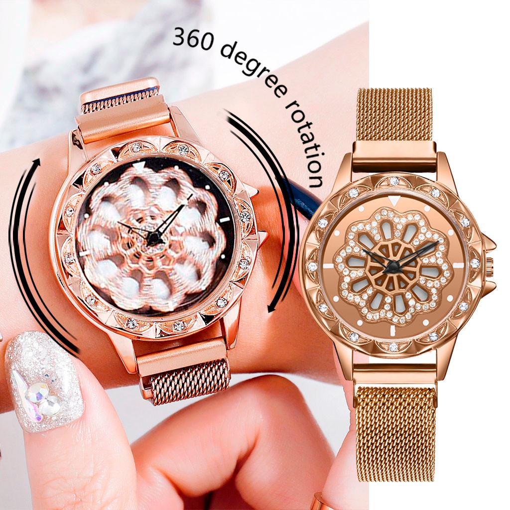 Buy 360 Degree Rotating Diamond Dial To Run Ladies Quartz Mesh Belt ...