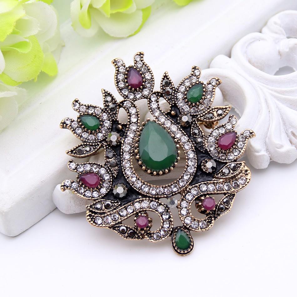 Buy Turkish Vintage Brooch Black Enamel Crystal Flower Women Antique ...