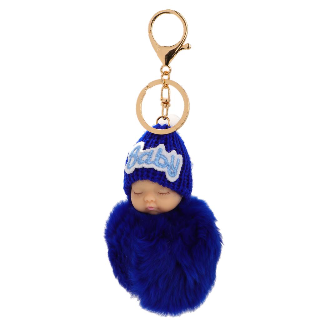 Buy Cute Sleeping Baby Key Chains Doll Faux Fur Bag Decor Keyring Red ...