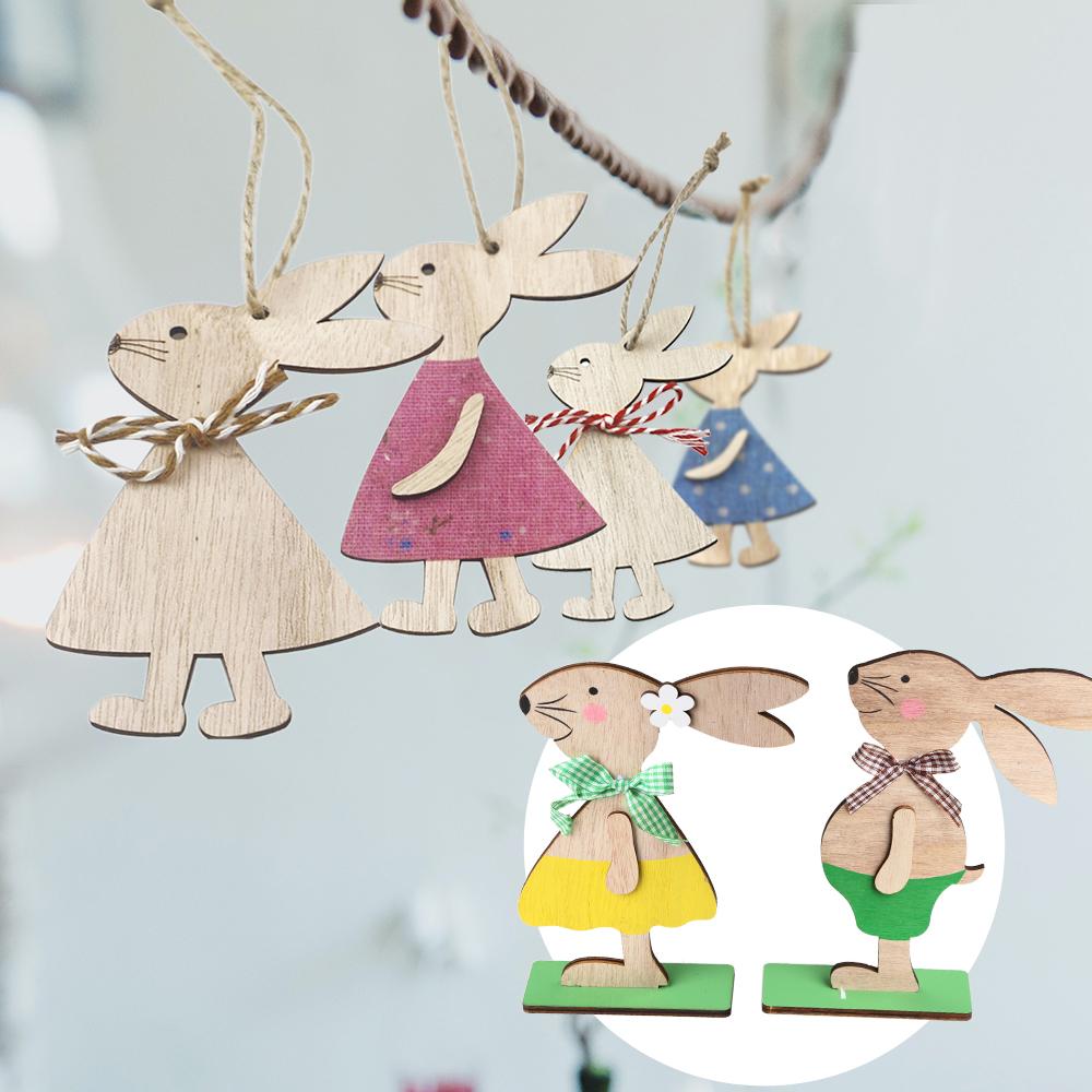 Easter Rabbit Wooden Decoration DIY Wood Hanging Crafts Cute Bunny ...