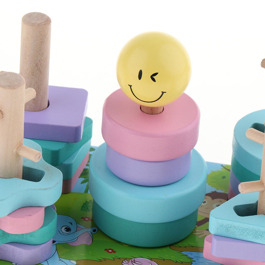 Buy Wooden Geometry Matching Puzzle Stacking Building Block Kids Early ...