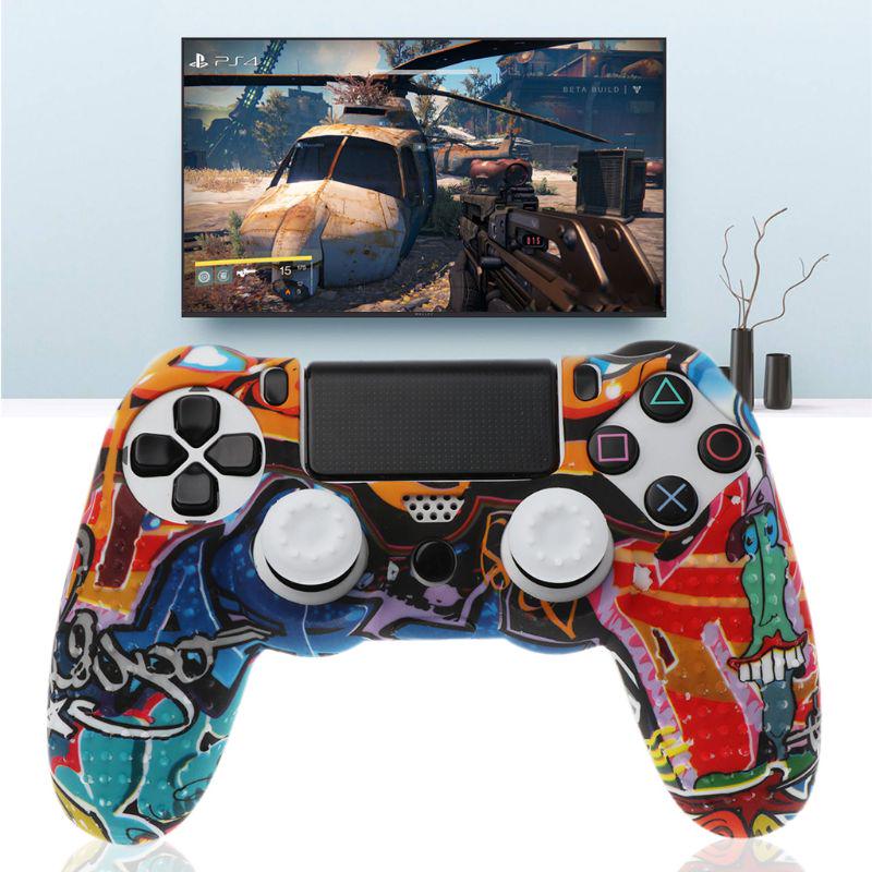 Anti Slip White Silicone Case Cover w/Grip Cap For Playstation PS4 ...