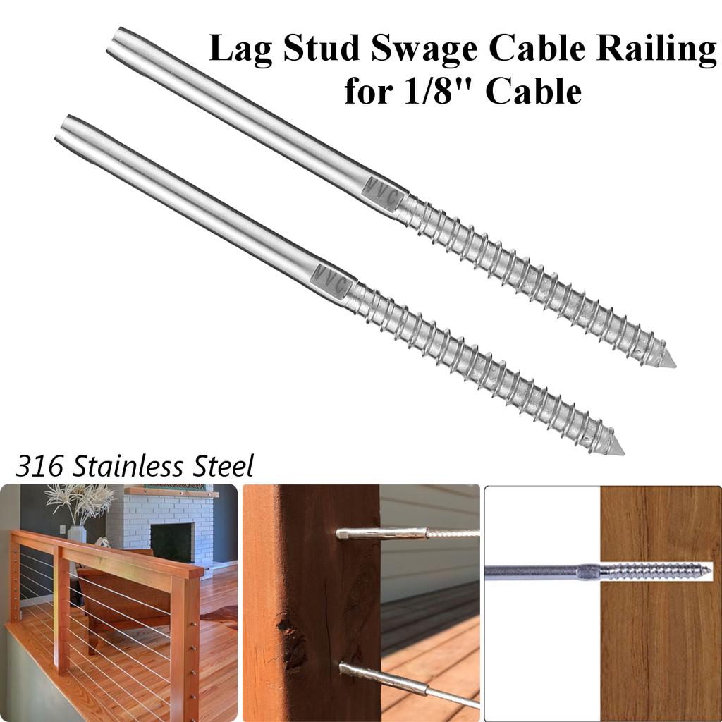 Buy 2Pcs T316 Stainless Steel Lag Stud Hand Swage Cable Railing for 1/8 ...