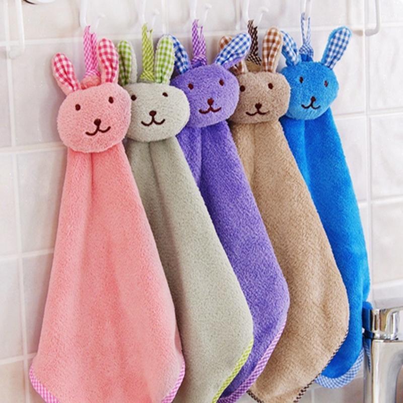 Buy Baby Hand Towel Cartoon Animal Rabbit Plush Kitchen Soft Hanging ...