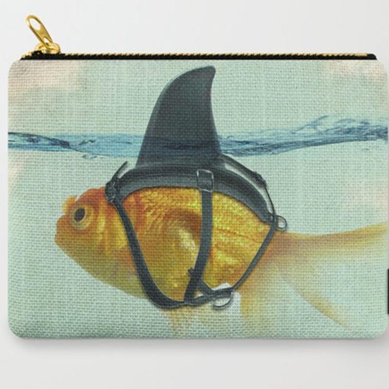 Buy Goldfish with a Shark Fin Carry-All Pouch Cosmetic Bag Linen Zipper ...