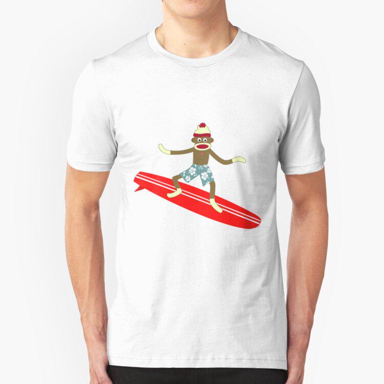 Buy Sock Monkey Surfer Cotton White Tees Summer Men T Shirts Male ...