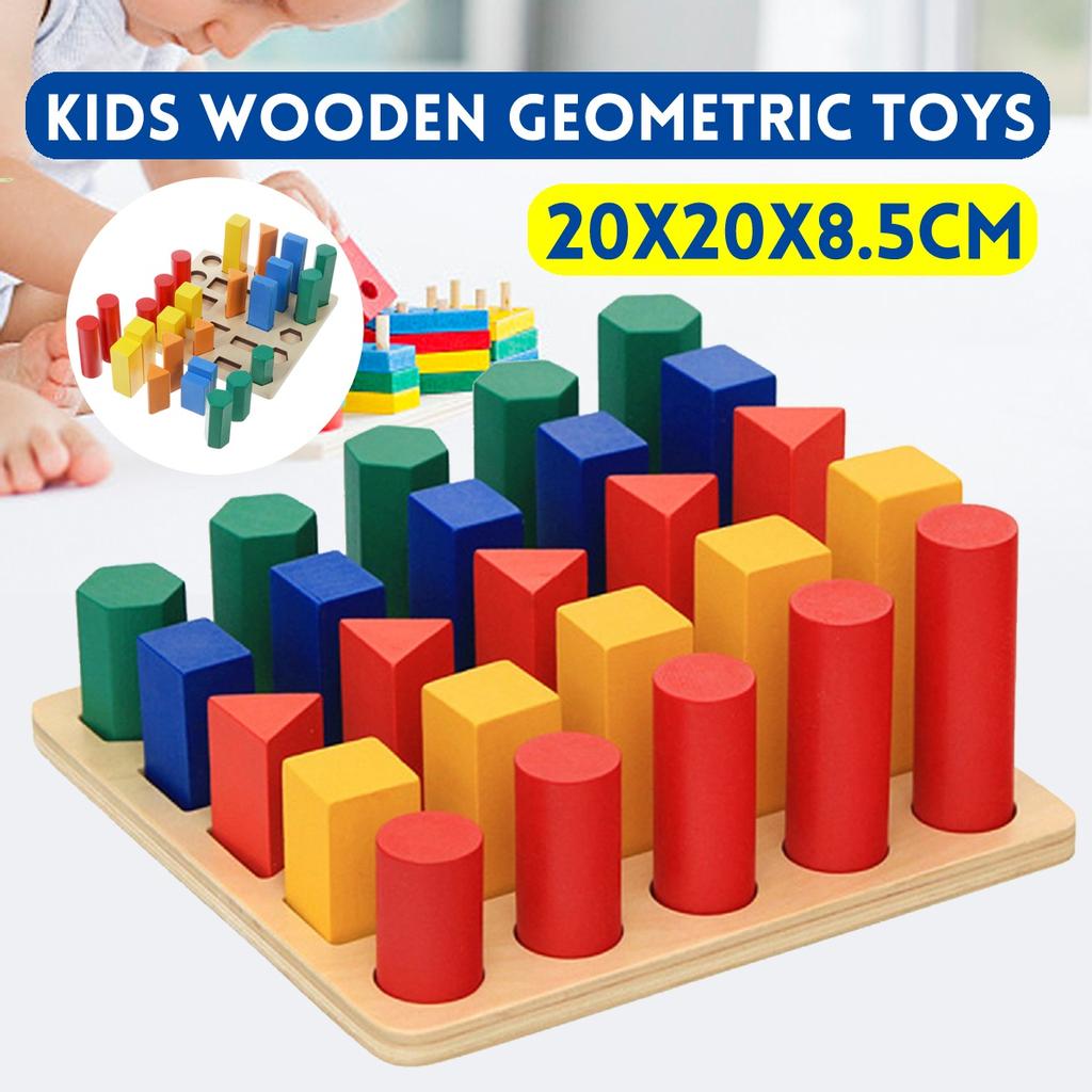 Buy 1 Set Wooden Geometric Blocks Montessori Educational Toys Shape ...