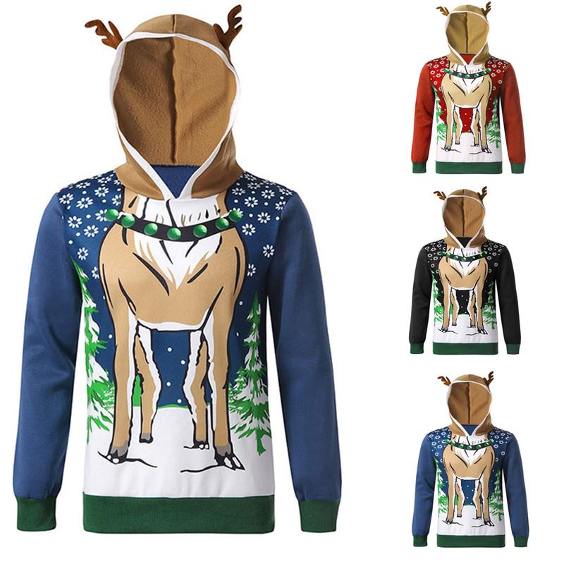 Mens Winter Long Sleeve Elk Printed Sweatshirt Christmas Casual ...