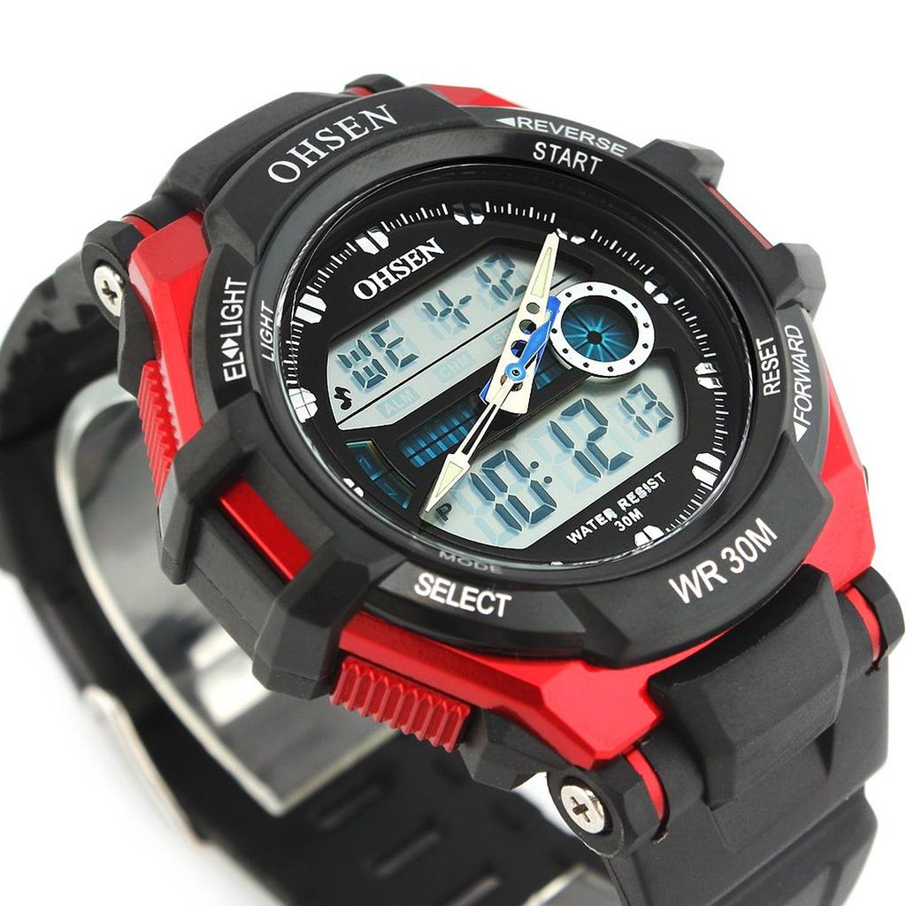 Buy OHSEN AD1302 Waterproof Men‘s Boys Dual Time Display LCD Digital ...