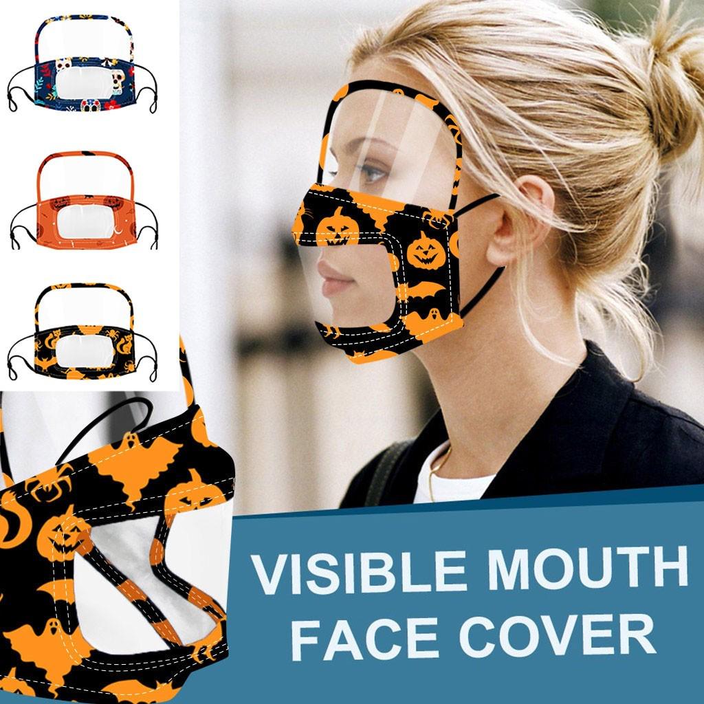 Buy Halloween Print Face Mask With Clear Vinyl Mouth Expression Lip ...