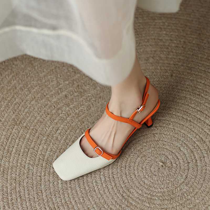 Cheap Cow Leather Square Toe High Heels Mixed Color Women Pumps | Joom