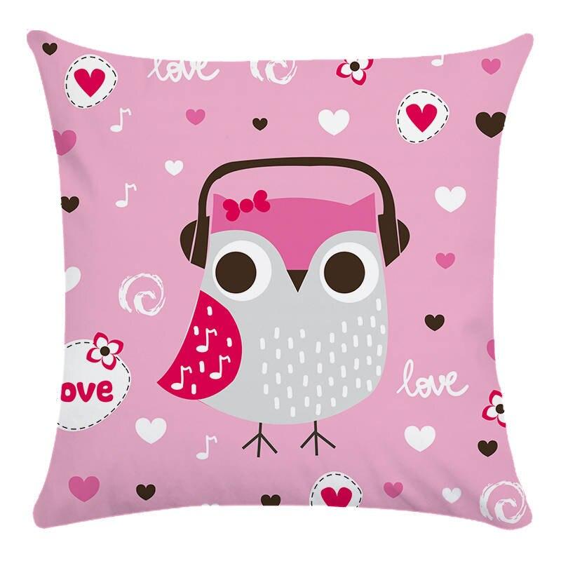 Cartoon owl pillowcase cotton Polyester valentine chair waist square ...