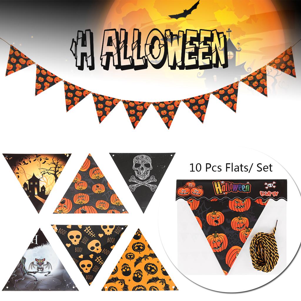 Buy Halloween Triangle Flags String Hanging Bat Pumpkin Skull Banner ...