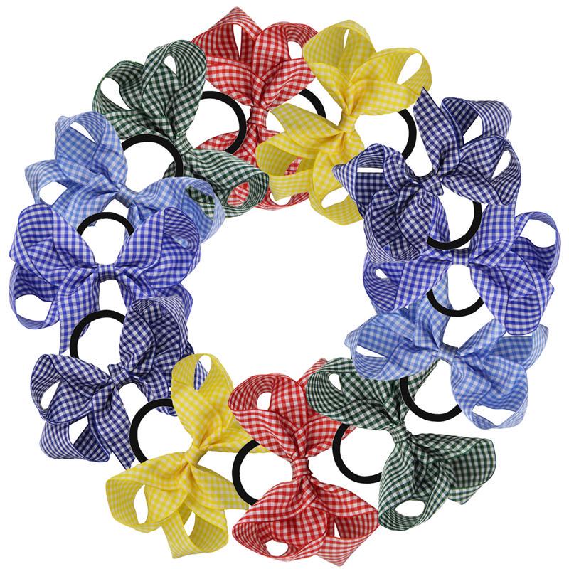 12Pcs 5 Inch Plaid Hair Bows With Elastic Headbands Striped Ponytail ...