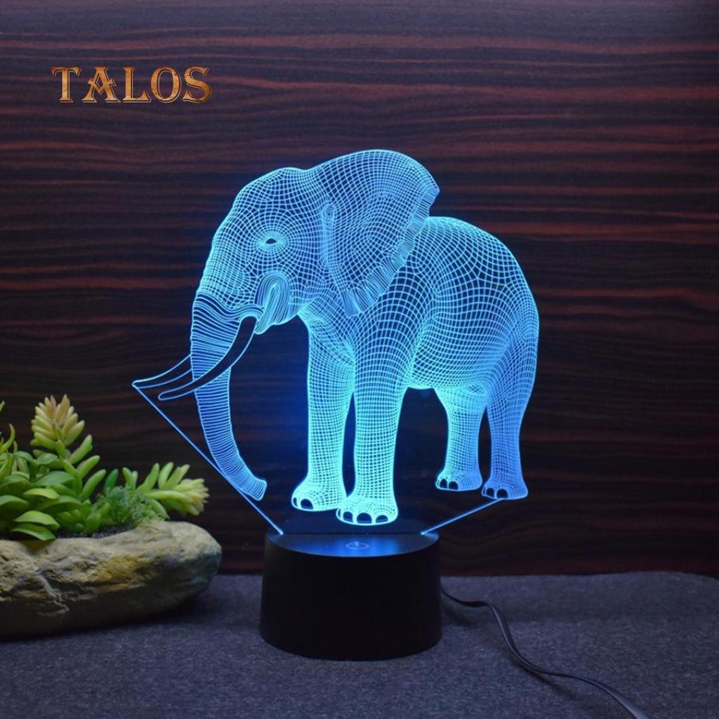 Touch Control 3D Elephant LED Color Changing Night Light Desk Lamp Xmas ...