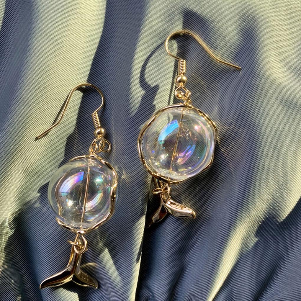 1 Pair Fish Tail Drop Earrings Glass Globe Ball Dangle Hook Earrings ...