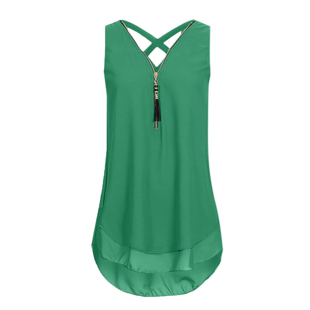 Cheap (SU)Women Loose Sleeveless Tank Top Cross Back Hem Layed Zipper V ...