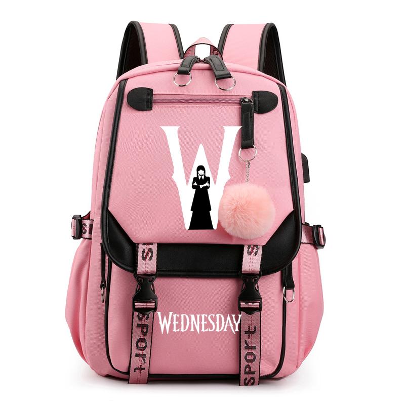 Cheap Wednesday Addams Backpack Girls School Backpacks Anti Theft USB ...