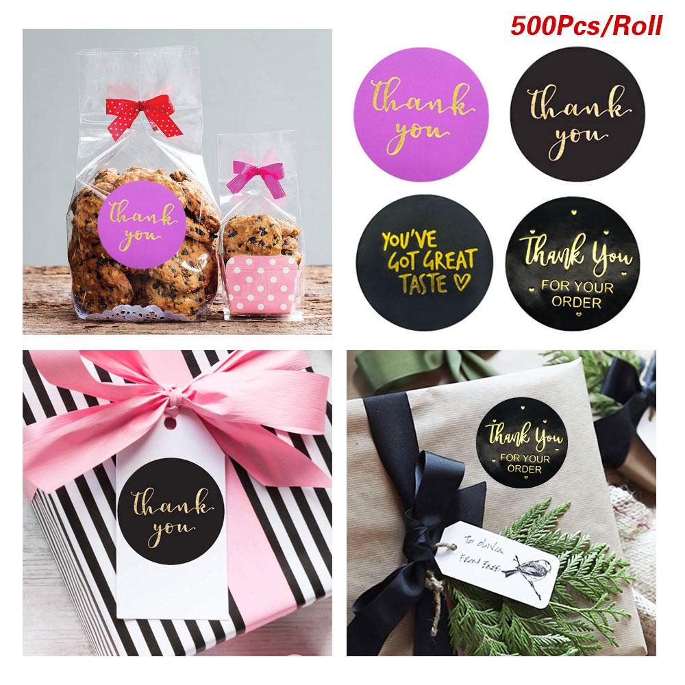 Buy 500pcs Black Bronzing Gold Paper Label Sticker Foil Thank You ...
