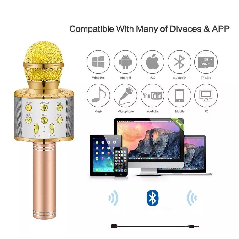 WS858 Wireless Bluetooth Karaoke Microphone 4 in 1 Portable Handheld ...