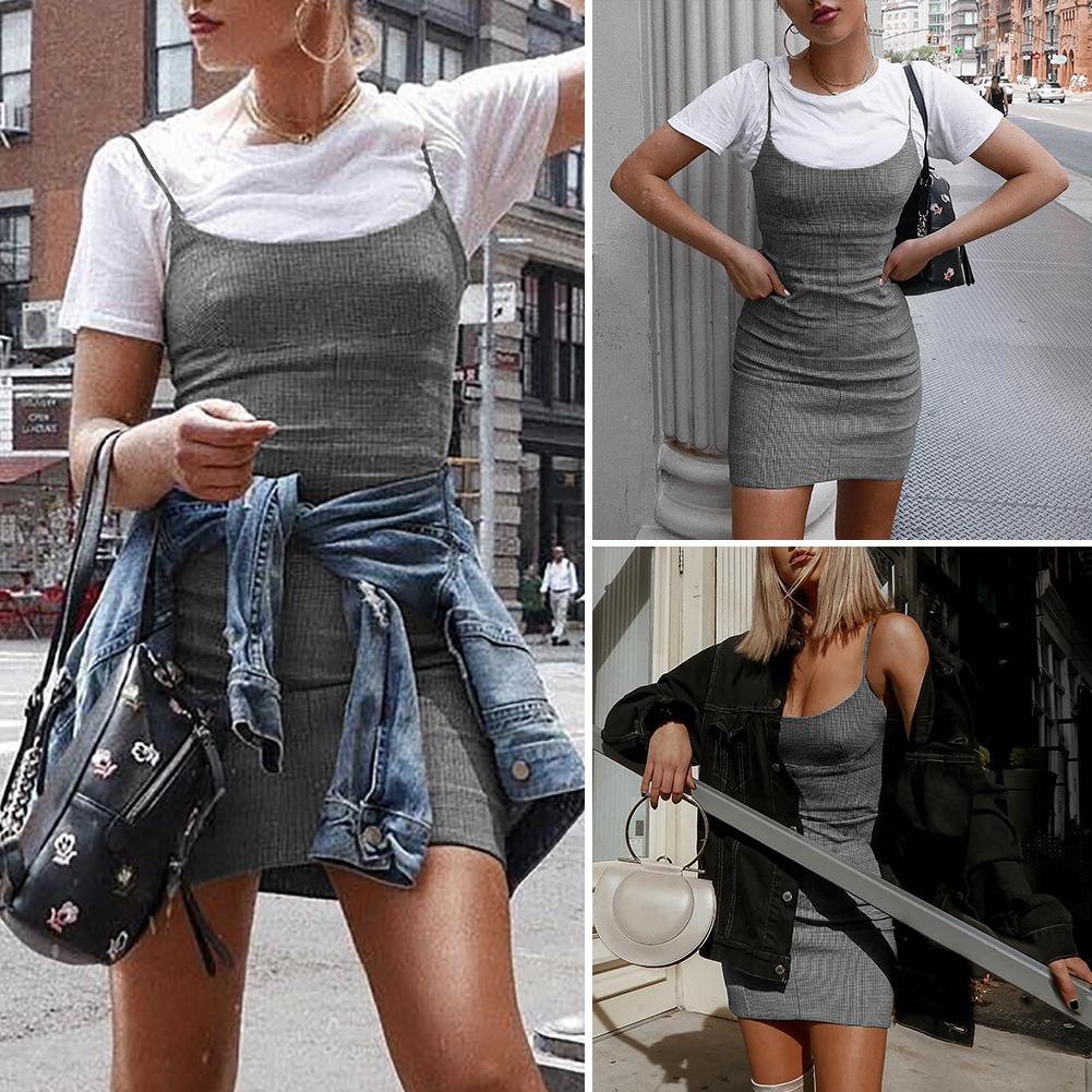 Buy Sexy Summer Women Sleeveless Plaid Package Hip Fashion Strap One ...