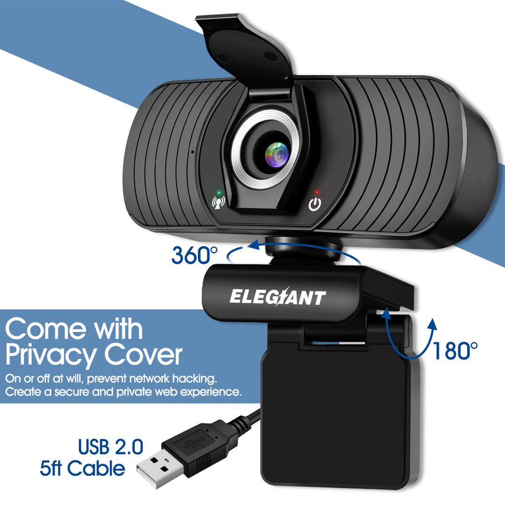 Buy ELEGIANT EGC-C01 1080P HD Webcam with Privacy Cover Built-in Mic ...
