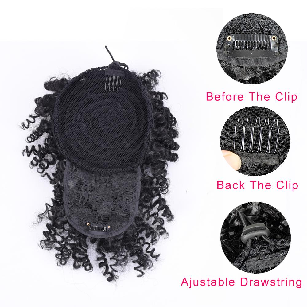 Short Kinky Curly Chignon With Bangs Synthetic Hair Bun Drawstring ...