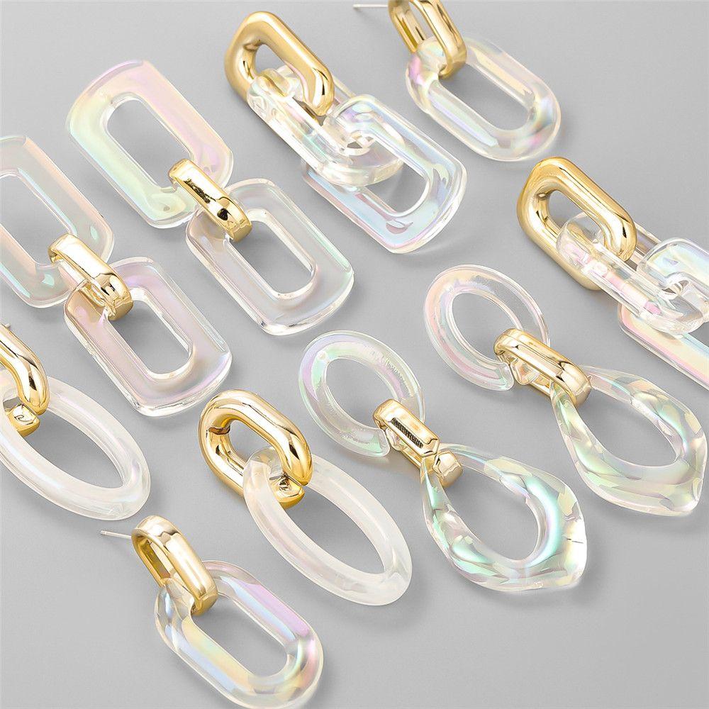 1 Pair Women Korean Geometry Ins Resin Transparent Dangle Earrings ...