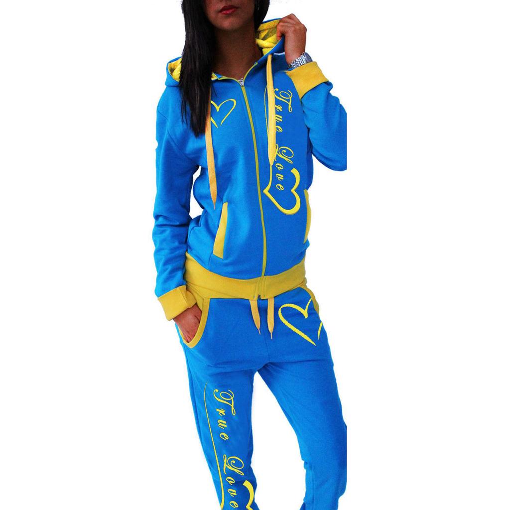 Buy Women's Love Heart Printed Hooded Tracksuits Stitching Color Long ...