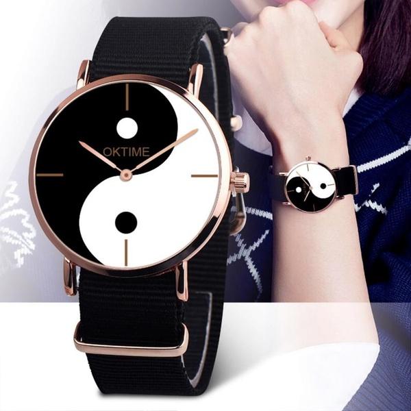 Buy Yin Yang Watch Tai Chi Symbol Black and White Canvas Strap Quartz ...