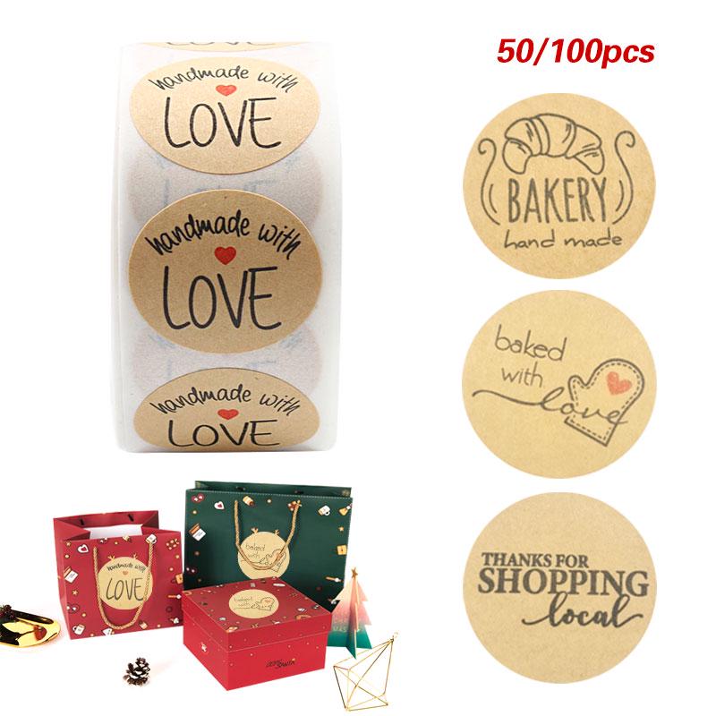 Buy 500Pcs/Roll Sealing Label Stickers Love Adhesive Stickers Kraft ...