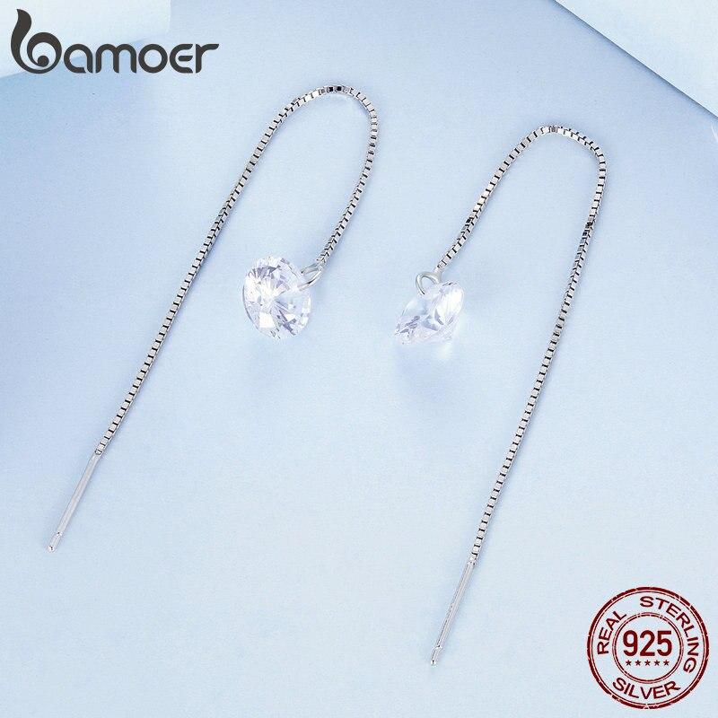 Buy BAMOER 925 Sterling Silver Pink Blue Zircon Drop Dangle Ear Threads ...