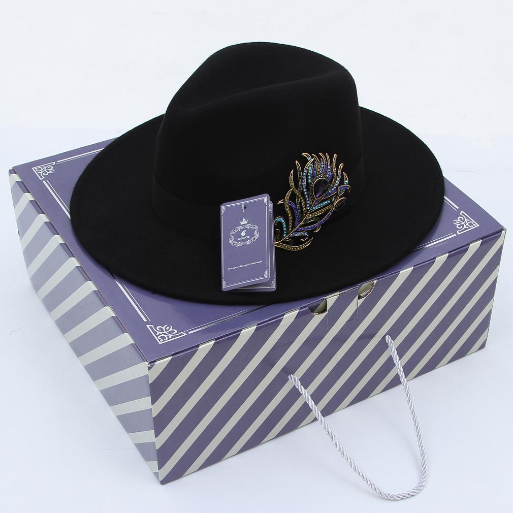 Vintage Metal Feather Decor Trilby Hat Flat Top Felt Hat Wool Fedora ...