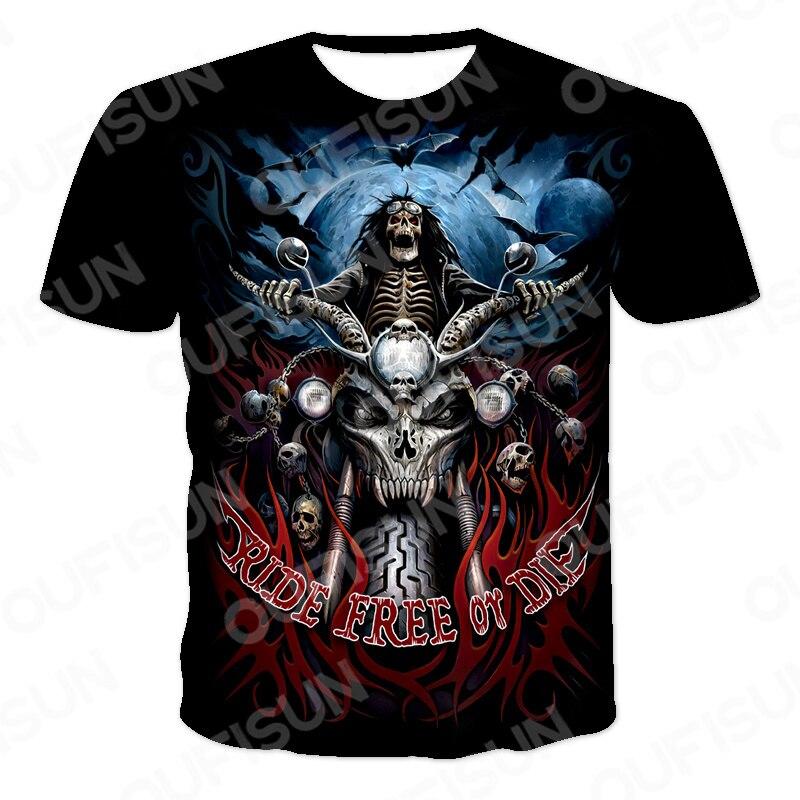 Skeleton Motorcycle Men T Shirt Handsome Male O -Neck Vintage Clothes ...