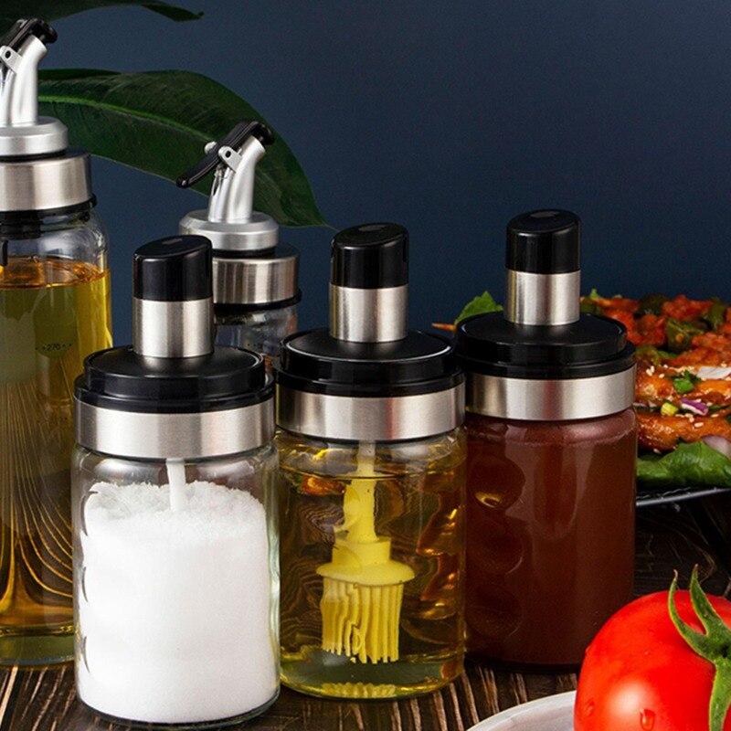 Oil Bottle Kitchen Glass Spice Jars With Lid Salt Pepper Shakers Set ...