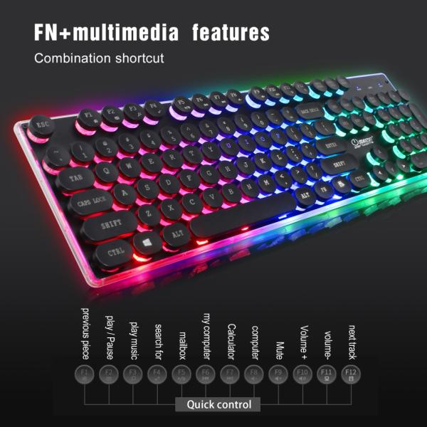 Buy ZERODATE KB202 104 Keys 3-Color Mixed Backlight Retro Punk Round ...