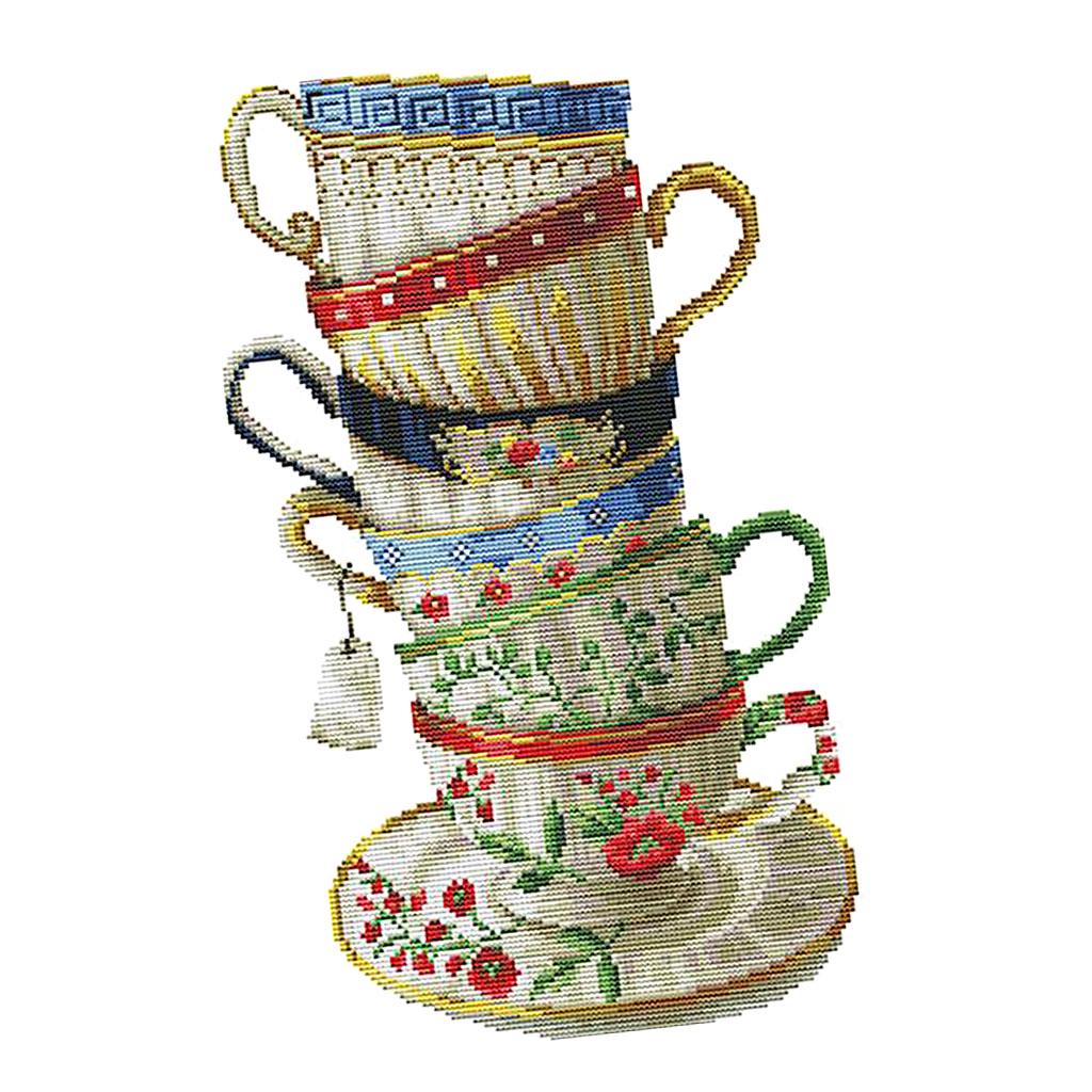 Buy Coffee Cup Cross Stitch Kit Needlework Stamped for Beginners 28 × ...