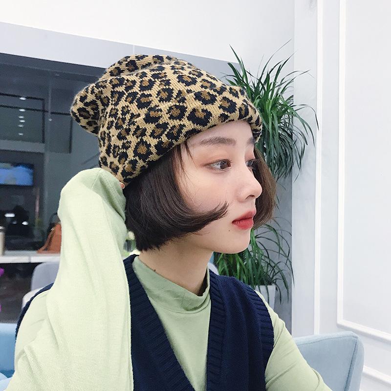 Buy Winter Leopard Print Hats Thicken and Warm Casual Soft Elastic ...