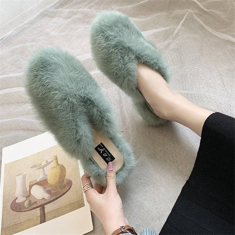 Buy Luxury Real Soft Rabbit Fur House Slippers Women Designer Furry ...