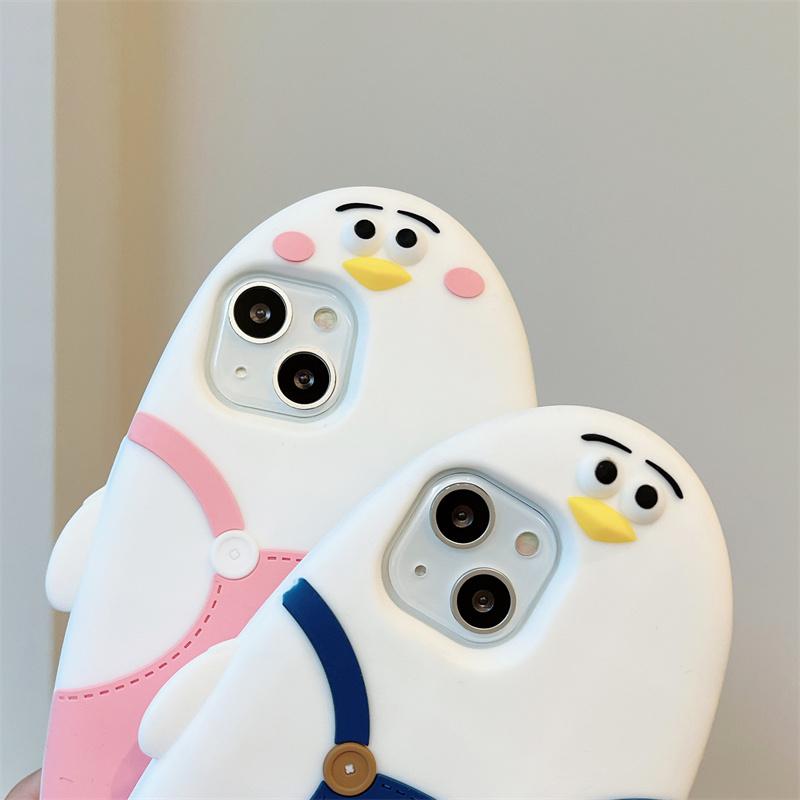 Round Cartoon Seagull 3D Soft Silicone Phone Case For iPhone 13 12 11 ...