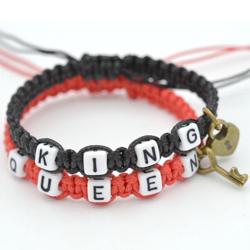 Buy Handmade Couple King Queen Braided Rope Bracelet Key Alloy Pendant ...