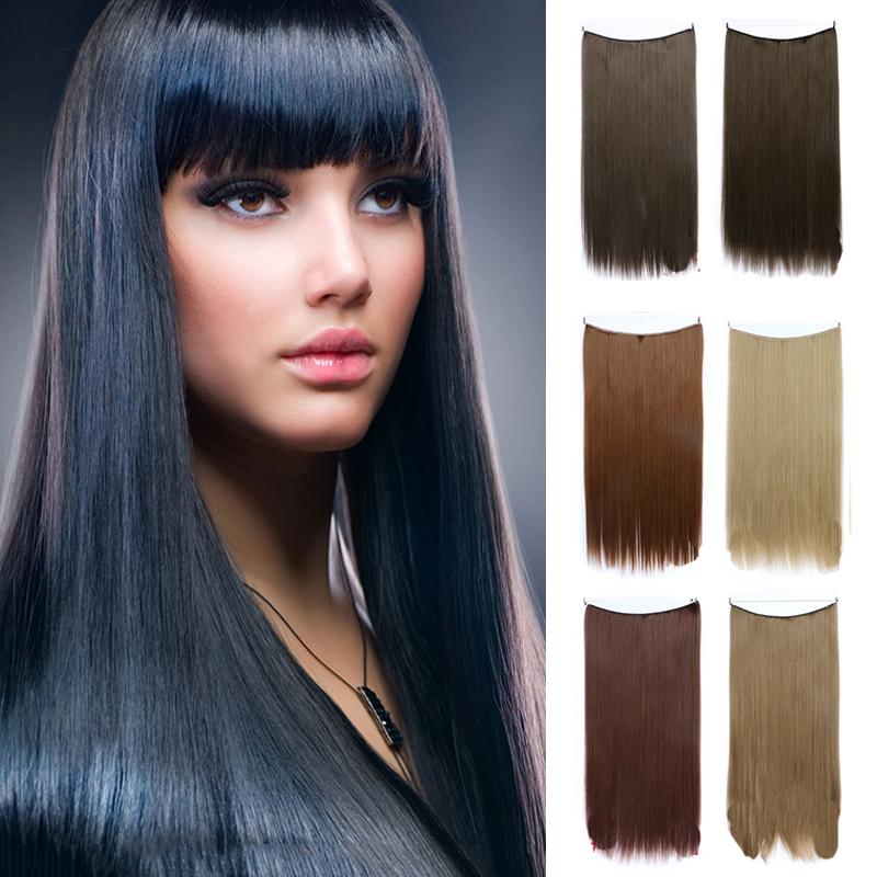 Satın alın 55cm Long Straight Hairpieces Women Synthetic Clip In Hair ...