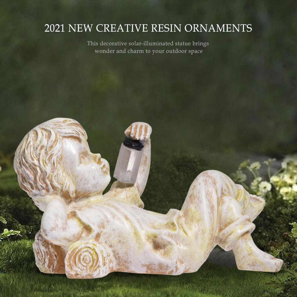Buy Garden Children Solar Lighted Firefly Jar Boy Girl Statue Yard De ...