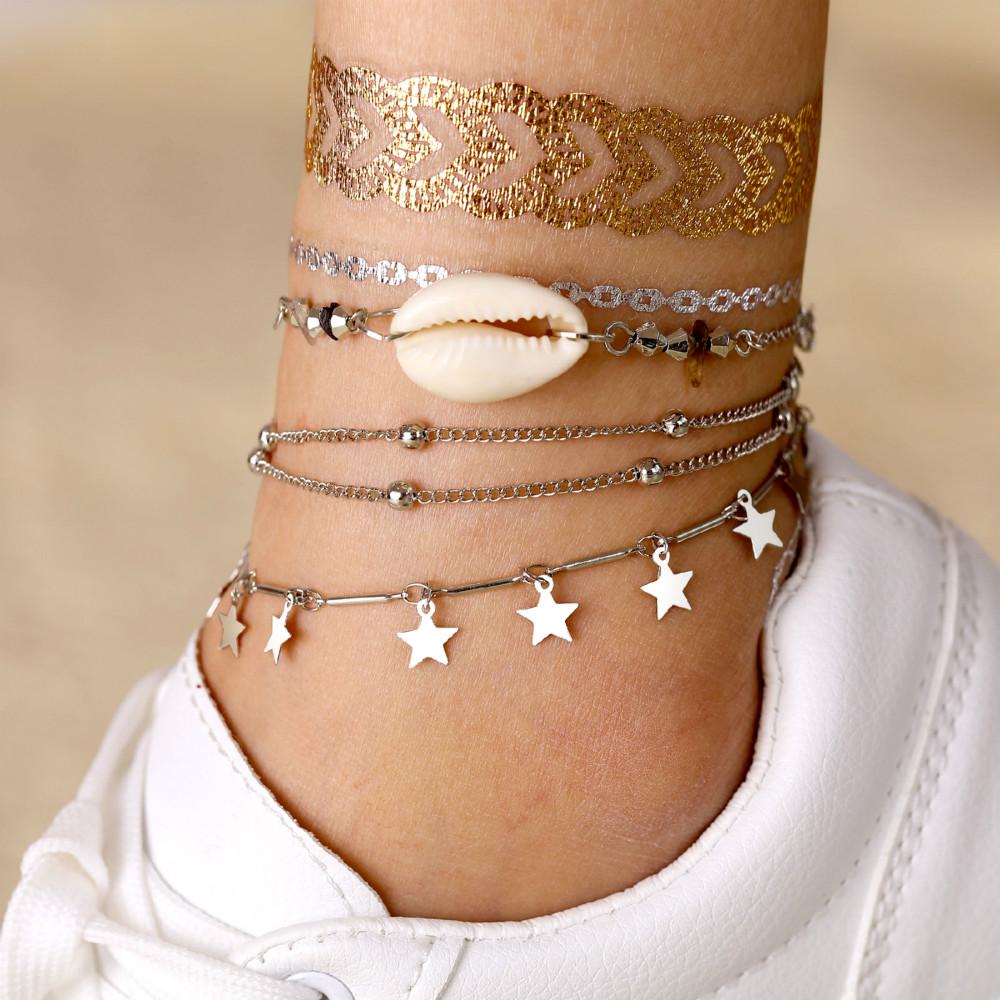 Simple Multi-layer Chain Anklet Five-pointed Star Shell Casual Anklet ...