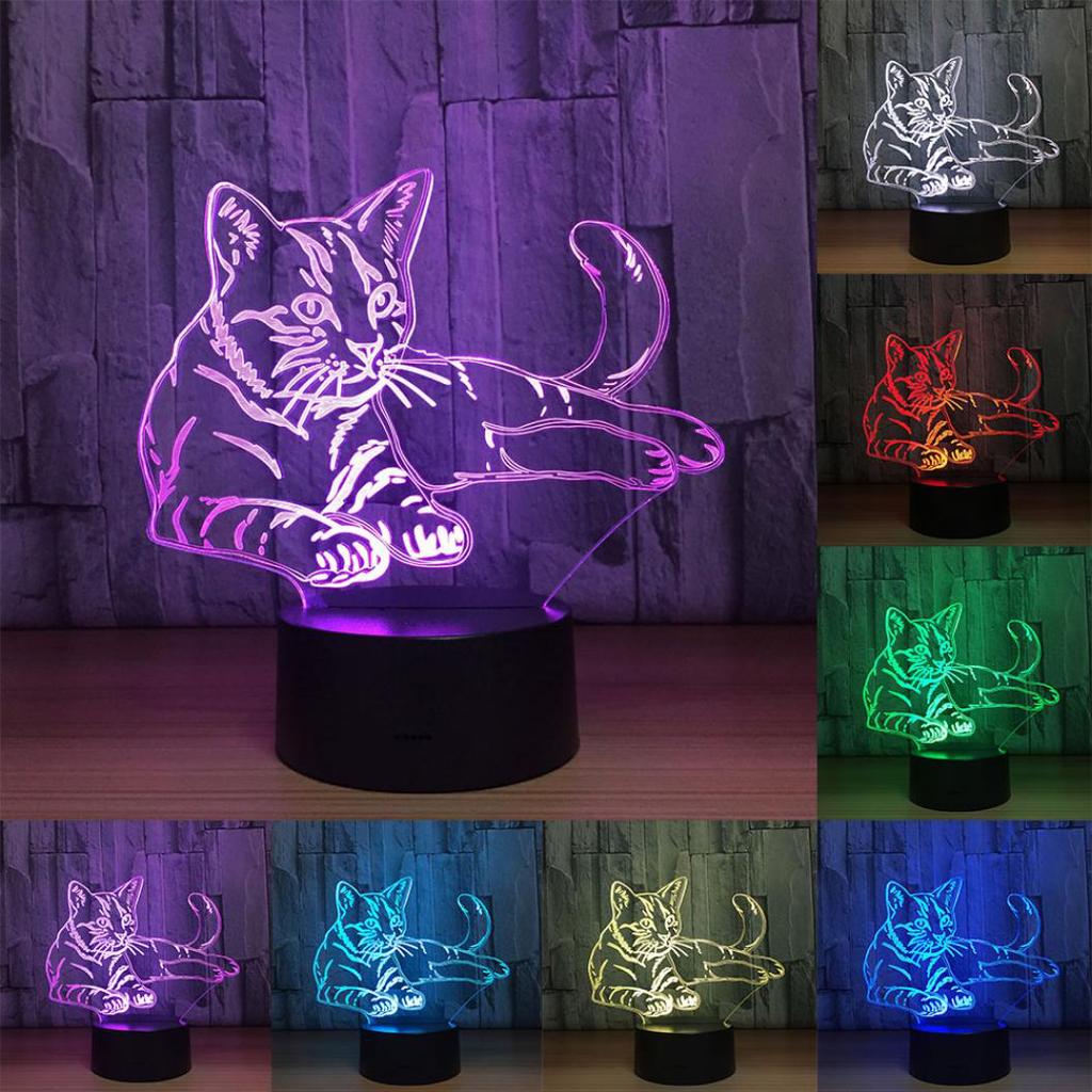 Colorful Cute Cat 3D Illusion Desk Decor Lamp Acrylic LED Night Light ...