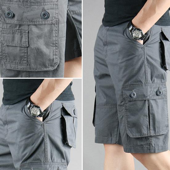 Mid Rise Zipper Fly Straight Men Shorts Solid Color Multi-pockets Cargo ...