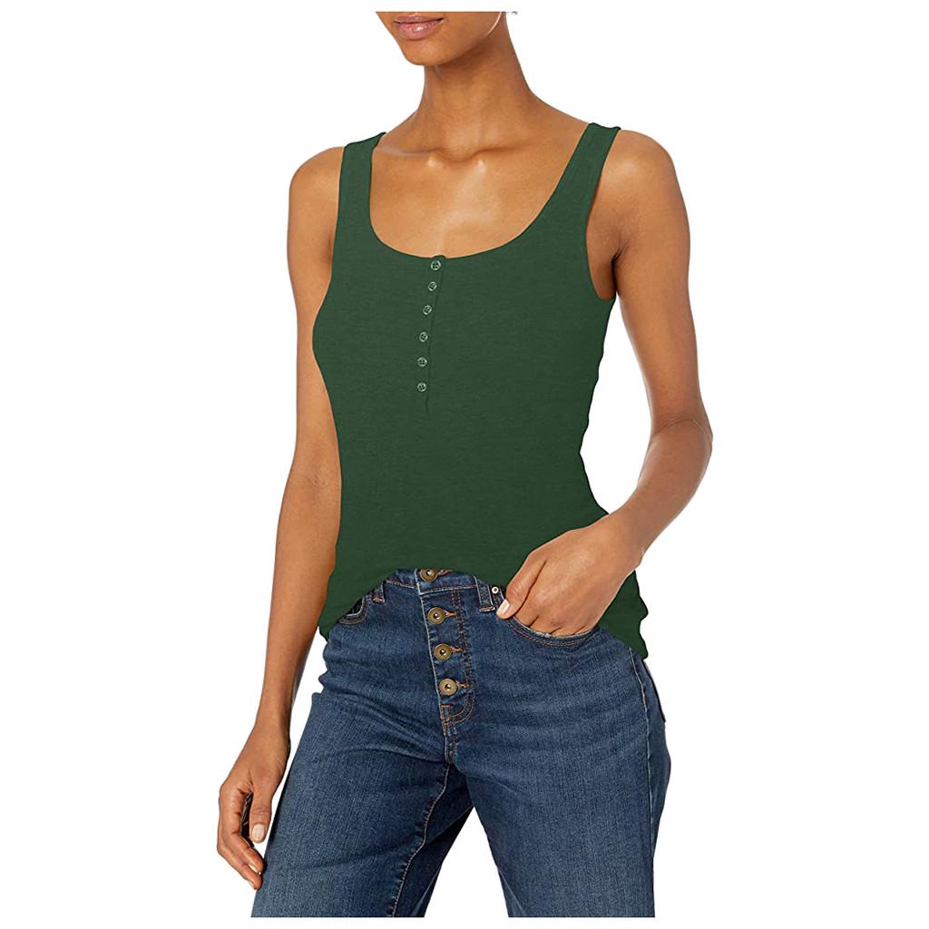 Fashion Women's Casual Solid Color Button Sleeveless Camisole Blouse ...
