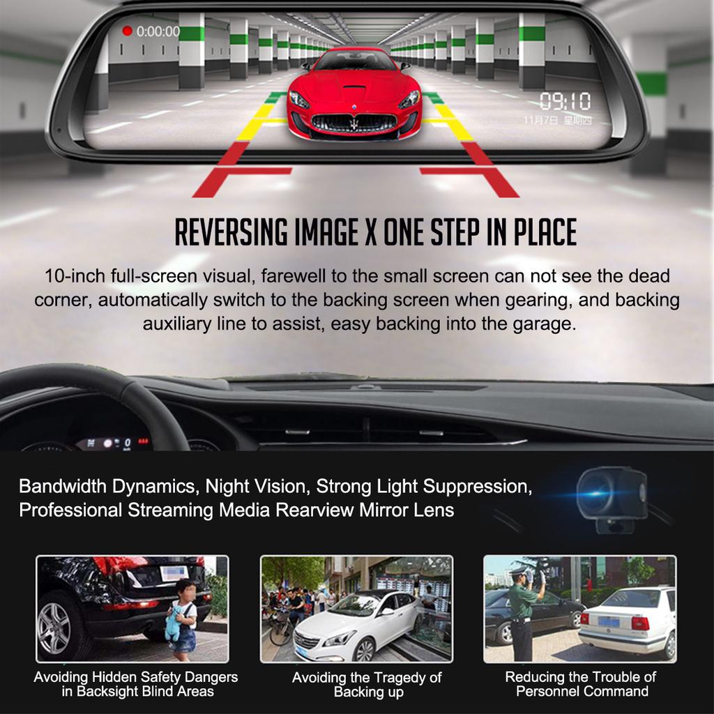 Buy 10 Inch Full Touching Screen 1080P Car DVR Camera Dual Lens Rear ...